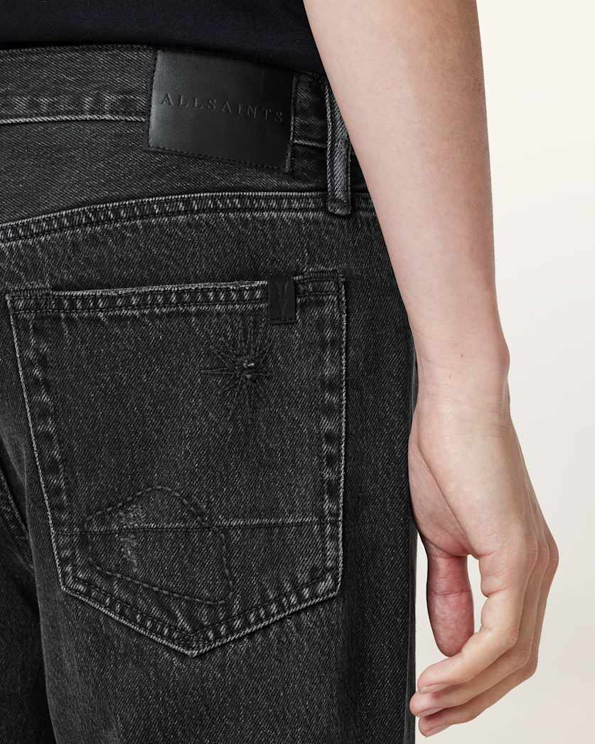Reid Repair Distressed Straight Leg Jeans Black | ALLSAINTS